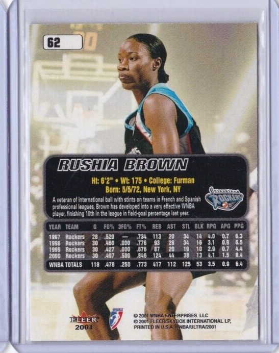 2001 Fleer Ultra WNBA #62 RUSHA BROWN CLEVELAND ROCKERS | eBay