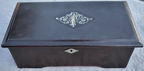 Vintage 12" Gautschi & Sons Philadelphia Swiss Inlaid Wood Music Box c ...