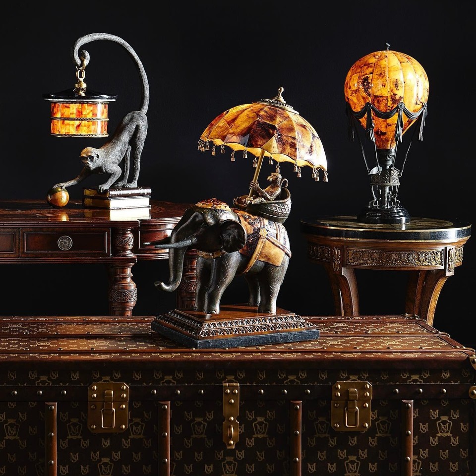 Maitland Smith Monkey Lamp - Young and Black Penshell Shade with Mother ...