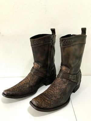 Cuadra Brown Python Leather Side Zip Ankle Square Toe Cowboy Boots Mens Size 9.5 | eBay