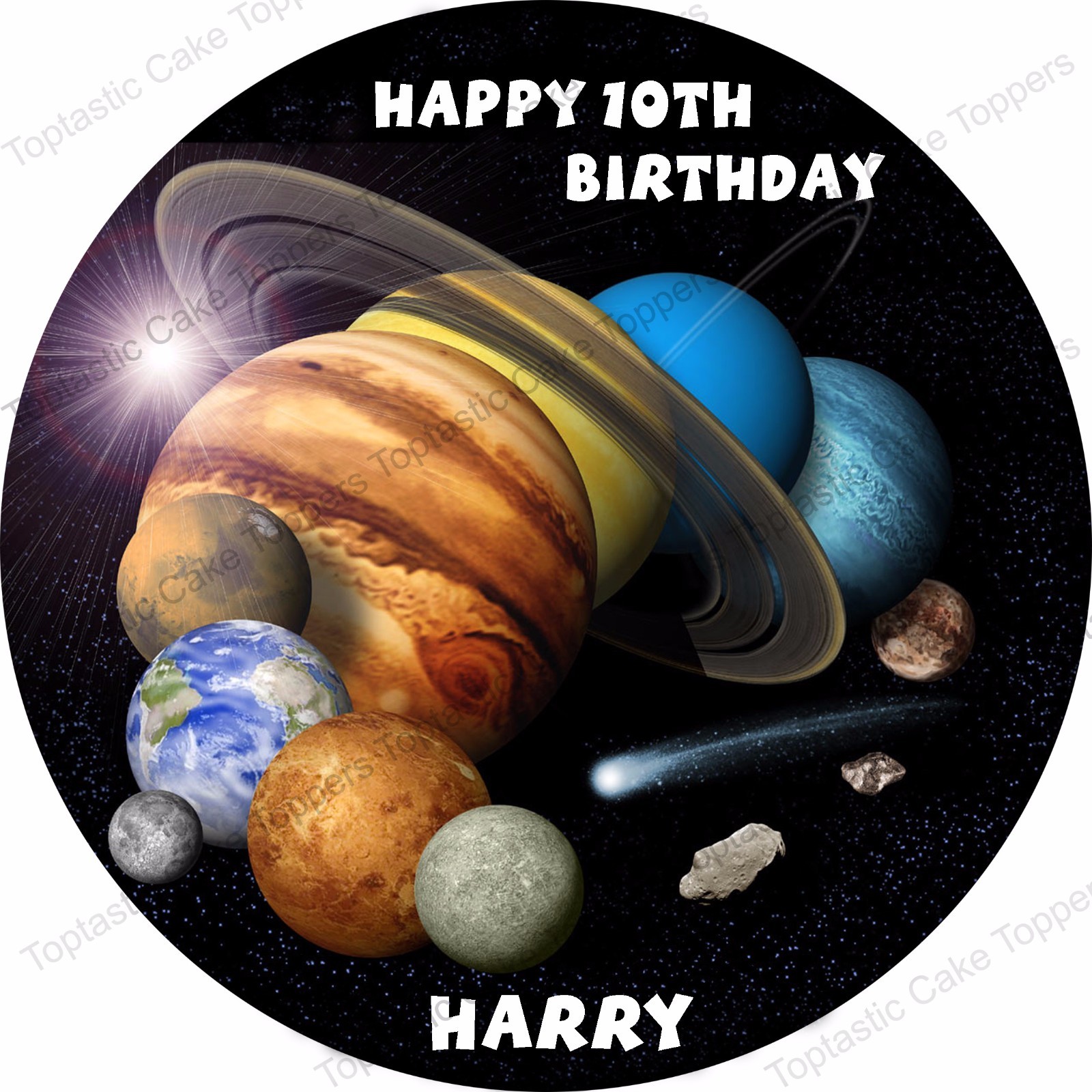 Personalised Outer Space Planets Solar System Round Edible Icing Cake ...