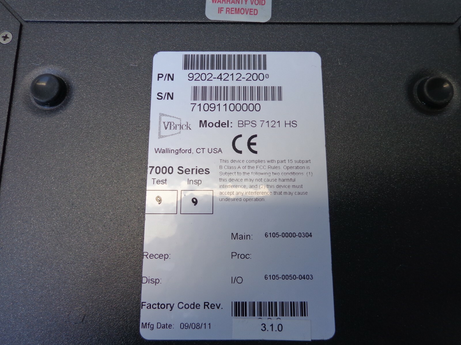 VBrick BPS 7000 Series 7121 HS H.264 Video Network Encoder 9202-4212 ...