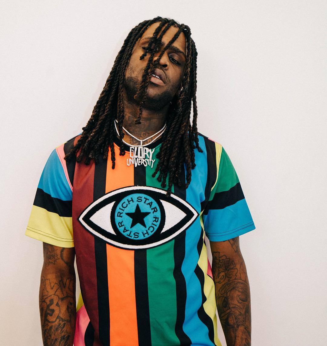 MENS ICED CHIEF KEEF GLORY UNIVERSITY PENDANT 24" CUBAN CHAIN WHITE ...