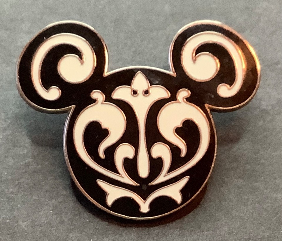 Disney Mickey Mouse Head Black And White Brocade style Pin | eBay