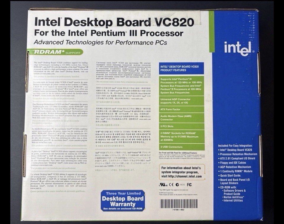 NEW SEALED Vintage Intel Desktop Board VC820 744044-407 VC820 | eBay