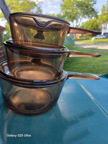 Corning Visions Cookware Amber 6 Piece Set, 2.5L, 1.5L, & 1L Pots With ...