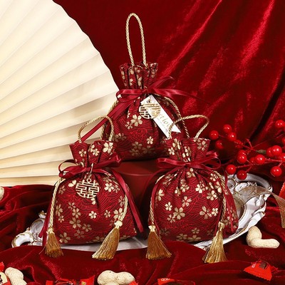 Cotton Wedding Gift Bags Chinese New Year Blessing Packing Drawstring ...