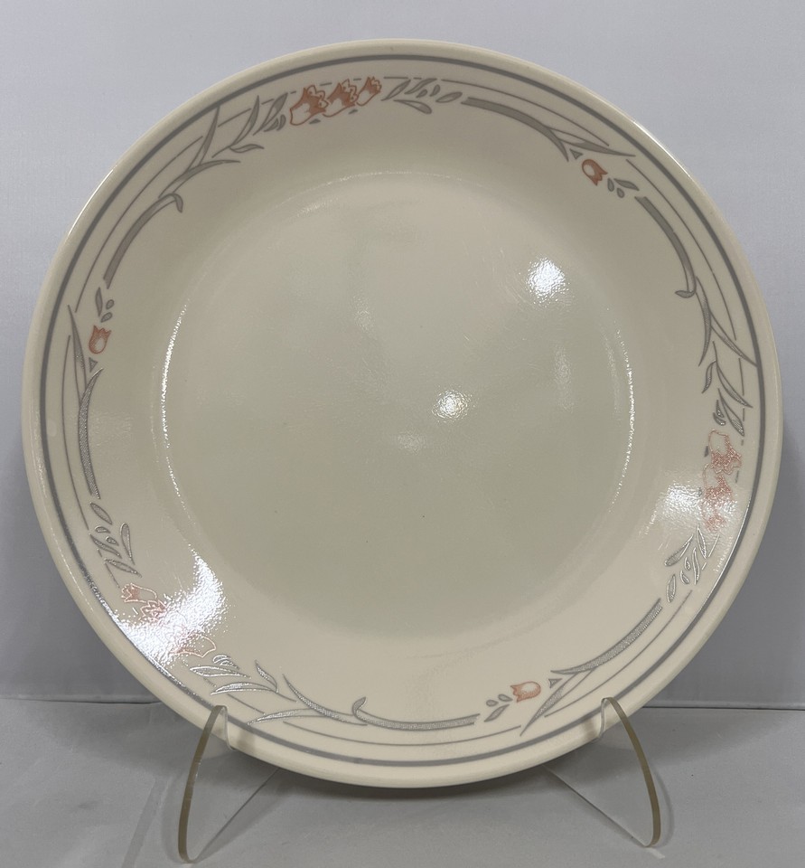 Corelle Rose Dinner Plate 10.25" Rose Flowers Gray Stripes Gray Leaves ...