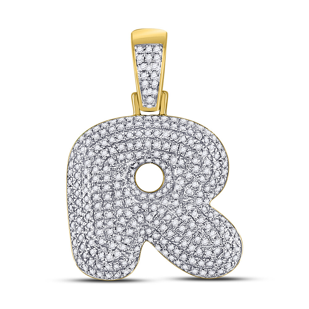 10kt Yellow Gold Mens Round Diamond "R" Letter Pendant 7/8 Cttw Style ...