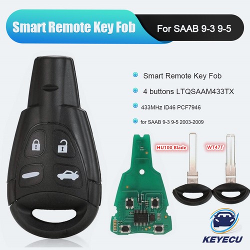 433Mhz ID46 4BTN For SAAB 93 95 9-3 9-5 WF Replacement Remote Key ...