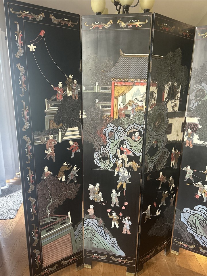 Antique Chinese Room Divider 6 Solid Lacquer Panels | eBay