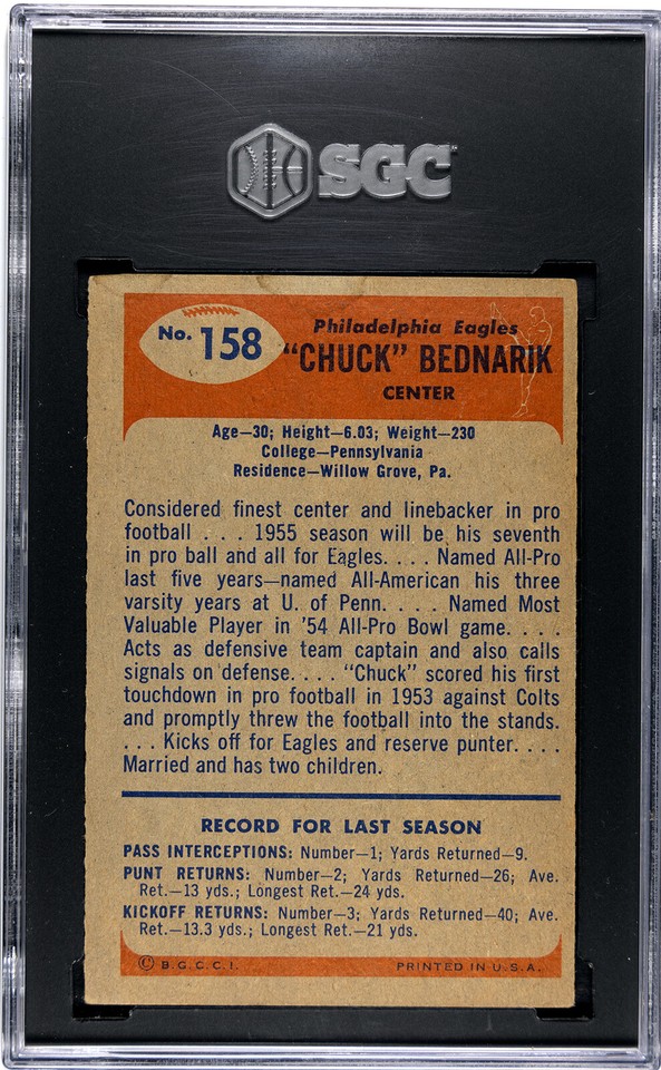 SGC Graded (3 VG) - 1955 Bowman - Chuck Bednarik - (#158) | eBay