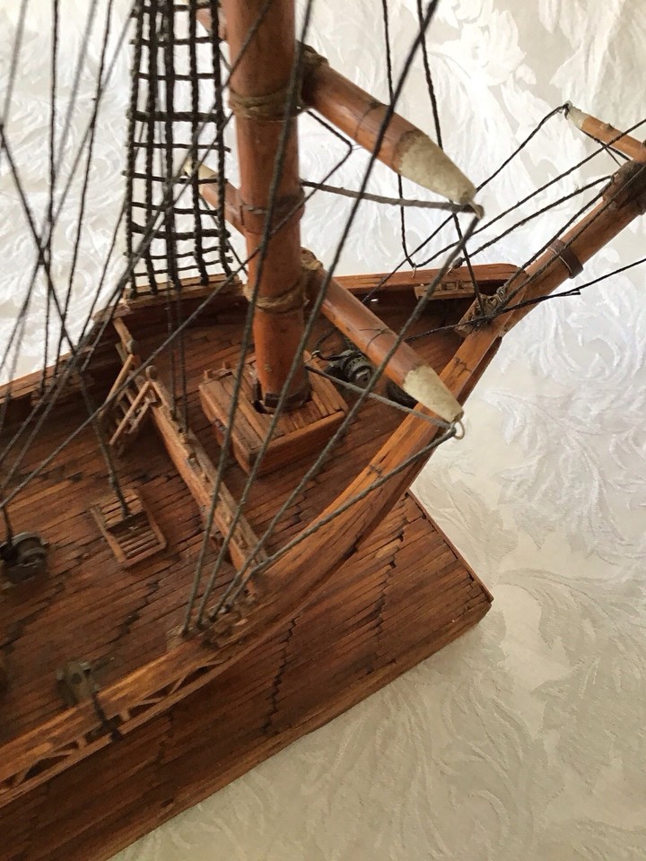 Vintage Matchstick Prison Folk Art - Large Wooden Ship | eBay