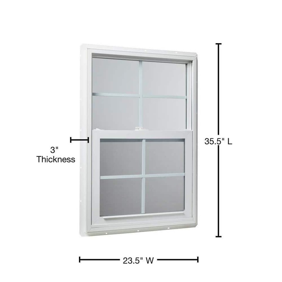 White Double-Pane Insulated Glass Vinyl Single Hung Window With Grids ...