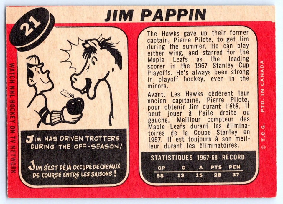 JIM PAPPIN 1968-69 O-PEE-CHEE 68-69 NO 21 EXMINT+ 44971 | eBay