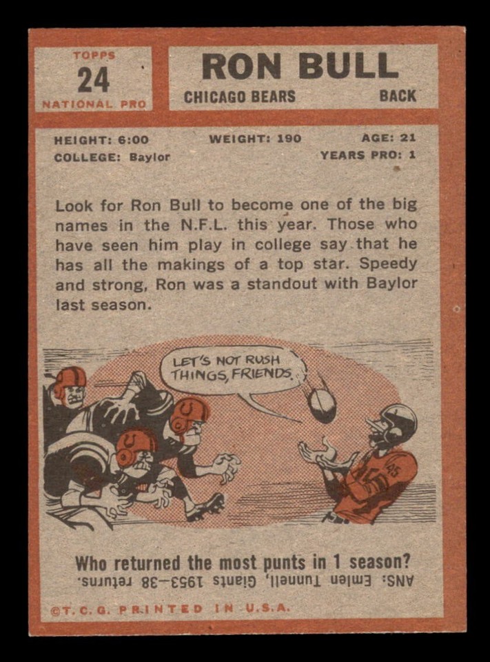 1962 Topps Football #24 Ron Bull EX/MT *e1 | eBay