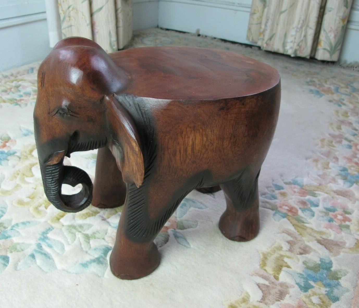 Hand Carved Wooden Thai Elephant Statue Small Table Stool Plant Pot ...