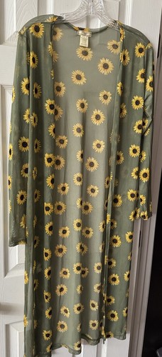 📗📗NYC Sunflower Sheer Duster Open Front Cardigan Green Cover-Up Size L📗 ...