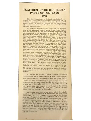 1922 Platform of the Republican Party of Colorado Trifold Brochure Law ...