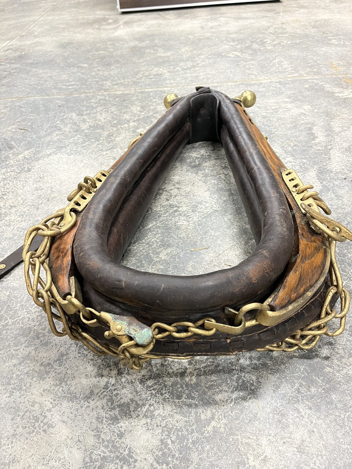 ANTIQUE HORSE MULE LEATHER COLLAR HAMES WITH BRASS KNOBS WESTERN COWBOY ...