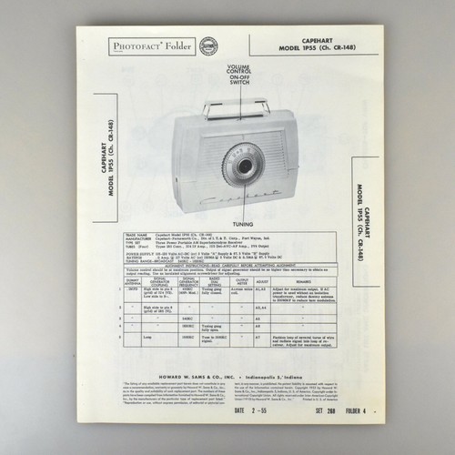 Capehart 1P55 Portable AM Radio Receiver Service Manual SAMS Photofact ...