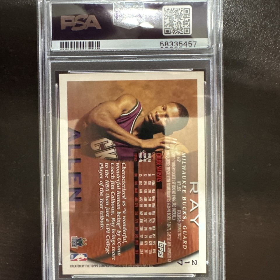 Ray Allen Rookie PSA 9 MINT 1996 Topps RC #217 HOF Milwaukee Bucks | eBay