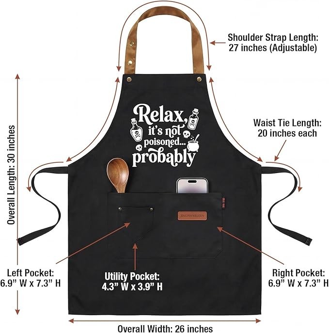 Relax It'S Not Poisoned Probably Sign Apron with Pockets, Funny Cooking ...