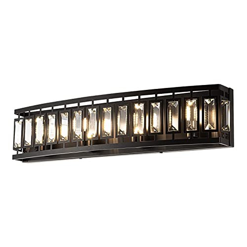 Bathroom Vanity Lights, 4 Light Crystal Vanity Lighting Fixture, Black ...