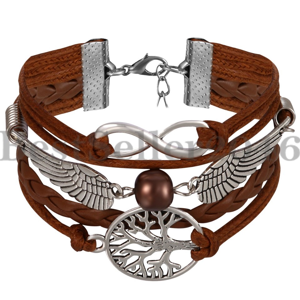 Men Women Infinity Love Heart Tree of Life Friendship PU Leather Charm ...