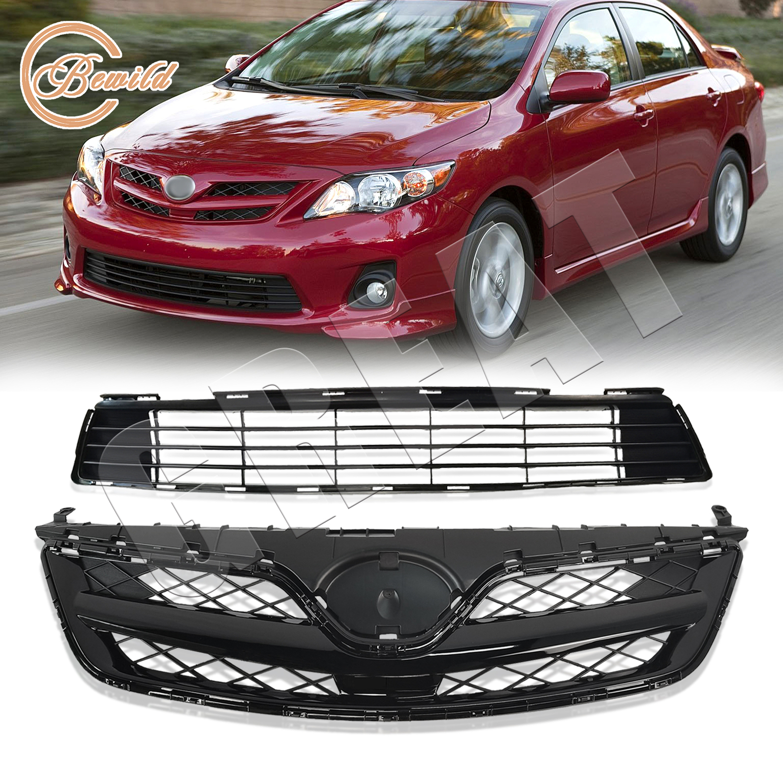 For 2011 2012 2013 Toyota Corolla Front Upper & Lower Bumper Grille ...