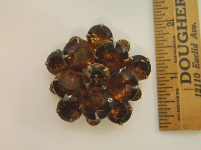 Rhinestone Brooch Gold and Amber Color Vintage 40's - 50's Approx 1 3/4 ...