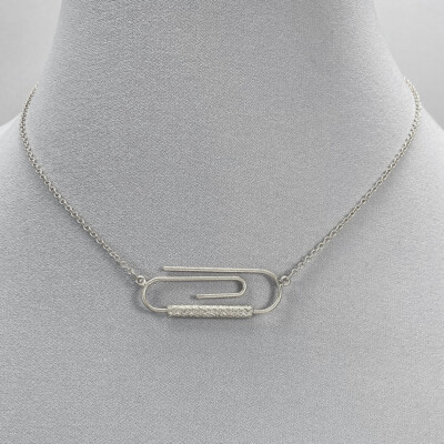 N0338 Silver Colored Metal Paper Clip Design Pendant Collar Necklace | eBay
