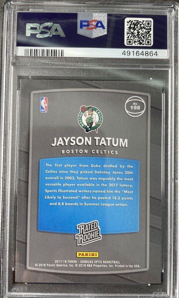 Jayson Tatum 2017 Panini Optic Red/Yellow Holo Prizm RC PSA 10 Celtics ...