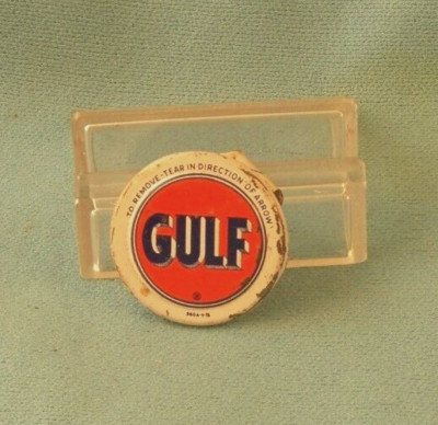 VINTAGE 1940 S GULF OIL TAB SEAL CAN BOTTLE CAP METAL W PULL TAB PATENT ...