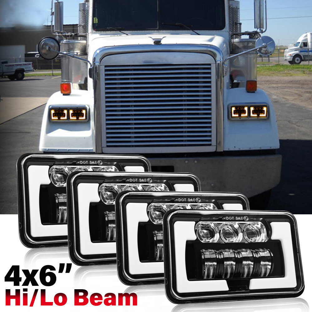 Fit Freightliner FLD120 1988-2010 FLD112 Classic 4x6" Headlights LED HI ...