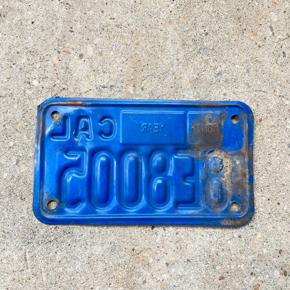 1970 California Motorcycle License Plate 8E8005 YOM DMV Clear Harley ...