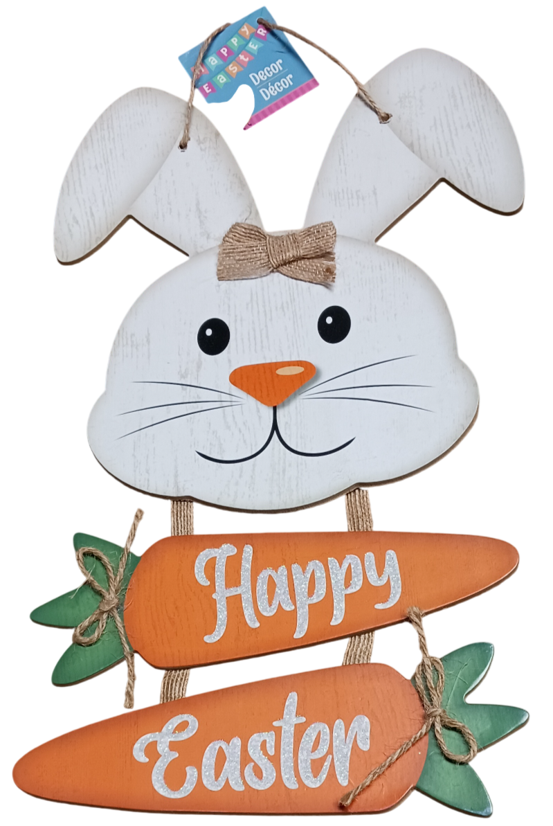 Easter Hanging Wall Sign Rabbit Decor Bunny Door Carrot Happy Easter 14 ...