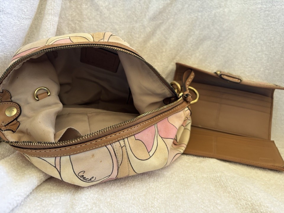 Coach Signature C Cloth Print Braid Handle Y2K Hobo Bag W/ Wallet ...
