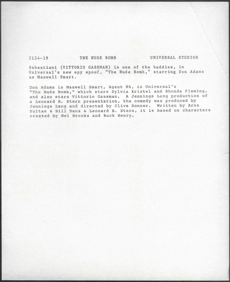 Sci-Fi Robots The Nude Bomb Get Smart Original 1980 Photo Vittorio ...