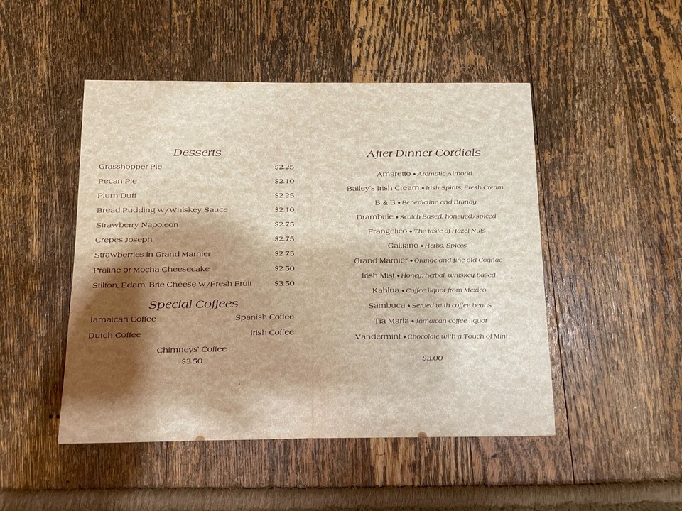 The Chimneys Publick House Restaurant Menu Fredericksburg Virginia VA ...