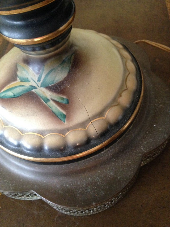 Huber table lamps, brass base, hand painted, black and gold trim | eBay
