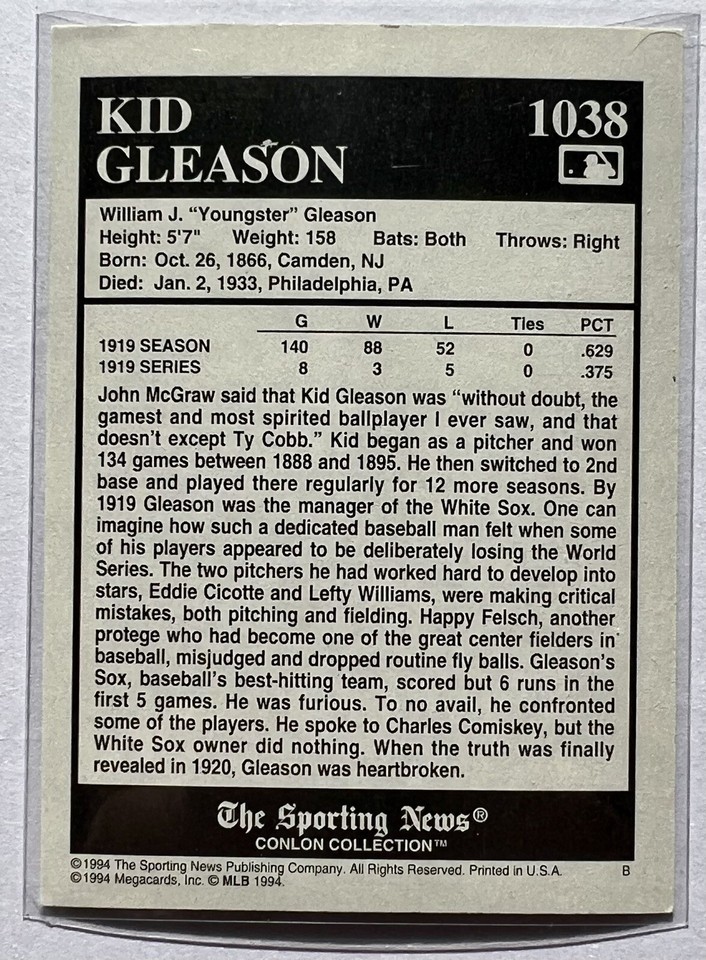 1994 Conlon Collection The Sporting News #1038 Burgundy KID GLEASON ...