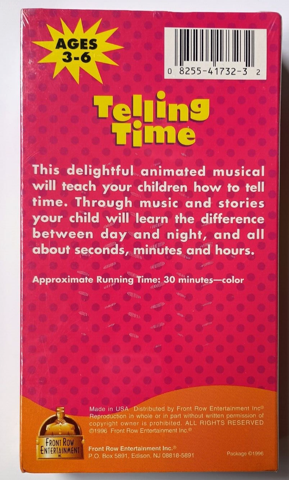 Telling Time- Watch ‘N’ Learn VHS Tape. 1996. Free Shipping! NEW SEALED ...