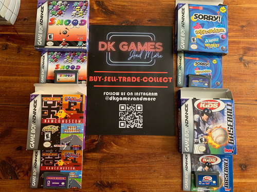 Gameboy Advance Bundle-Snood-Namco Museum-Sorry!-SI Kids Baseball-CIB ...