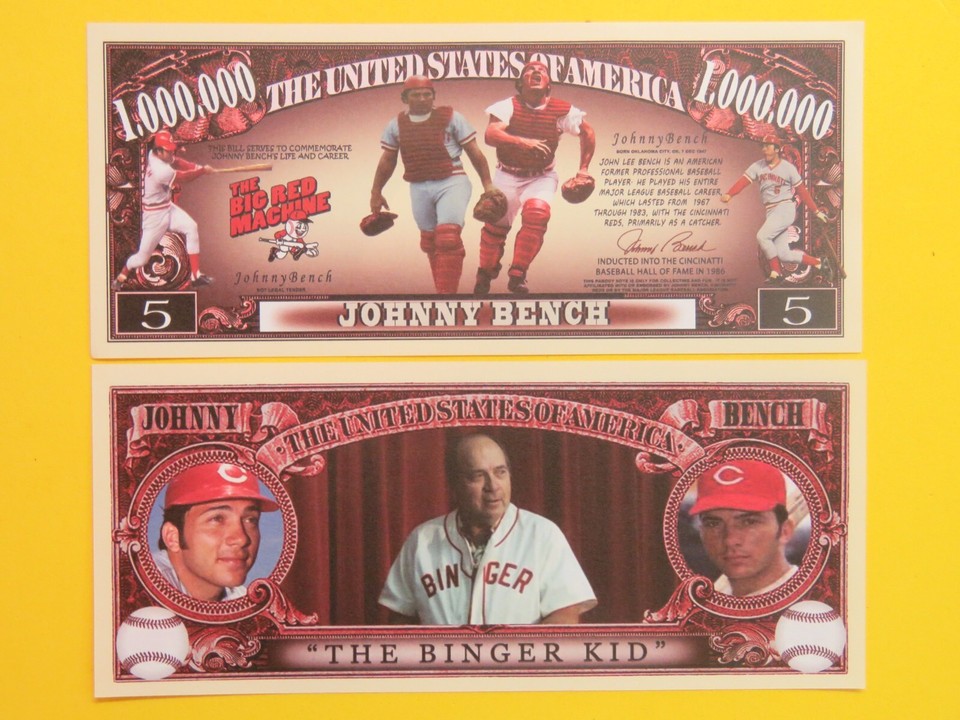 JOHNNY BENCH Famous Baseball Player ~ $1,000,000 One Million Dollar ...