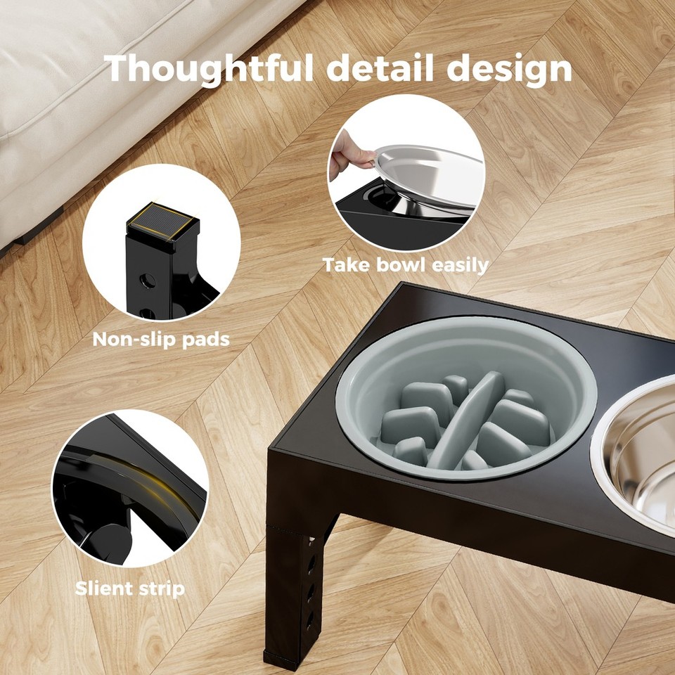 Large Dog Food Feeding Stand Station Stainless Double Raised Bowls ...