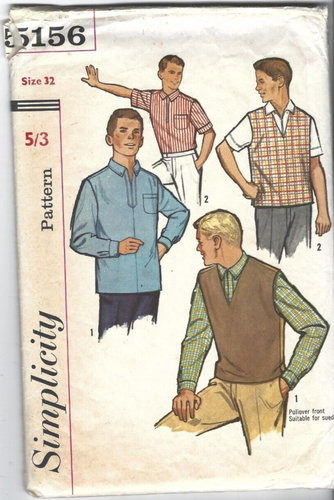 Simplicity Sewing Pattern 5156, Mens' Vintage Shirt and Pullover, Size ...