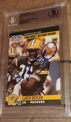 LEROY BUTLER GREEN BAY PACKERS SIGNED 1990 PRO SET ROOKIE CARD BAS ...