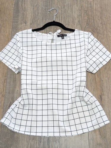 Graph Plaid Top Womens XL White Check Short Sleeve Tie Back BOHO ...