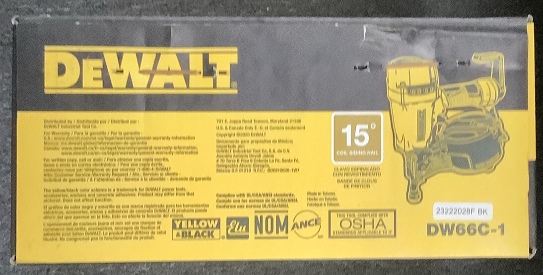 DEWALT DW66C-1 Pneumatic 15-Degree Coil Siding Nailer for sale online ...